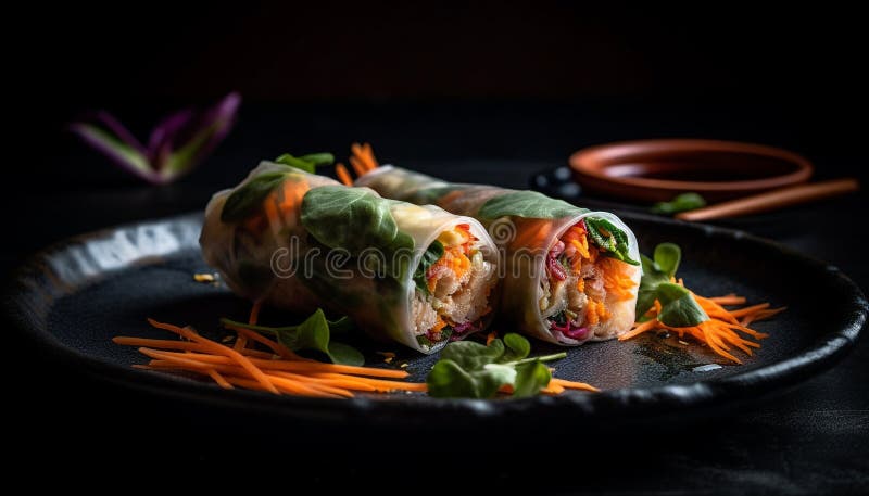 Fresh Spring Roll Appetizer with Vegetable, Pork, and Sauce Dip ...