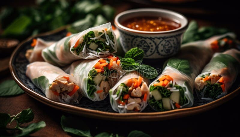 Fresh Spring Roll Appetizer Wrapped in Leaf, a Gourmet Delight ...