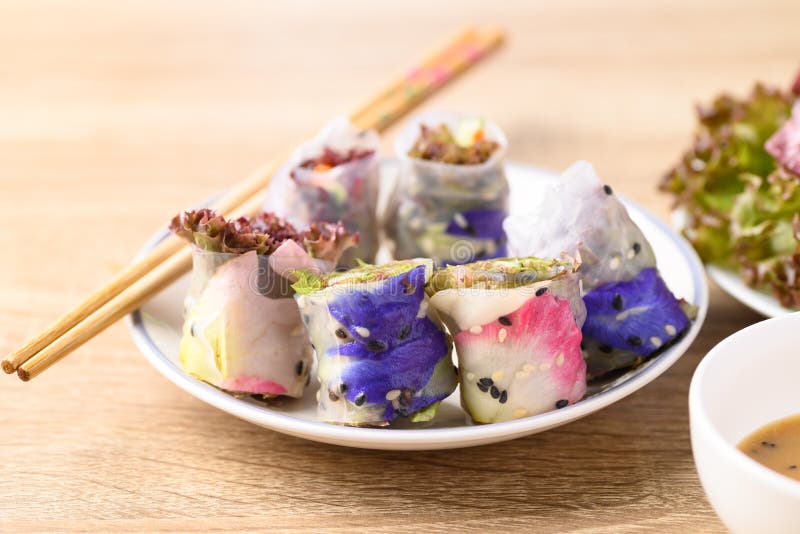 Fresh Spring Roll with Flower and Vegetable, Vegan Food Stock Photo ...