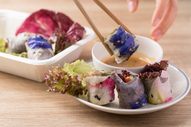 Fresh Spring Roll with Flower and Vegetable, Vegan Food Stock Photo ...