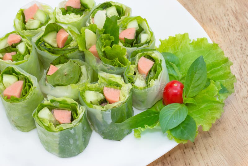 Fresh Spring Roll Food with Vegetable,sausage Stock Image - Image of ...