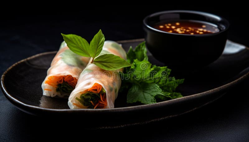 Fresh Spring Roll with Pork and Vegetables, Served with Sauce Generated ...