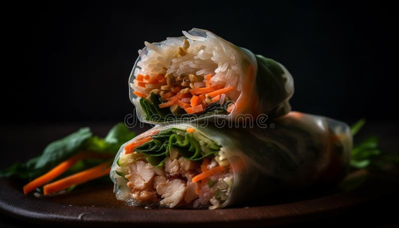 Fresh Spring Roll, Steamed Pork, and Vegetable Appetizer Plate ...