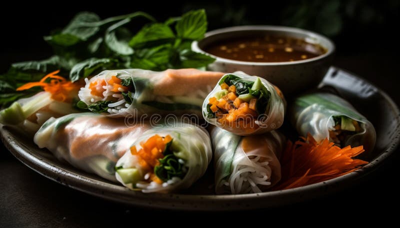 Fresh Spring Roll with Vegetables and Savory Sauce, Healthy Snack ...