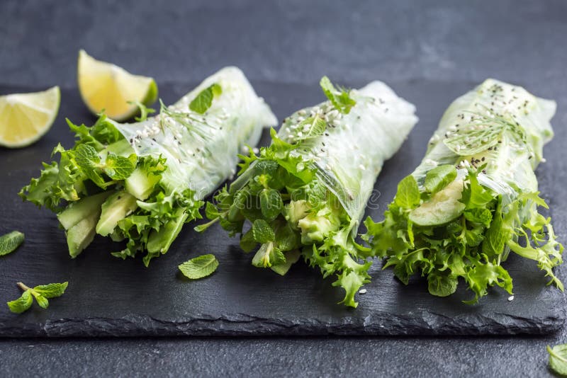 Fresh Spring Rolls with Avocado, Healthy Vegan Food Stock Photo - Image ...