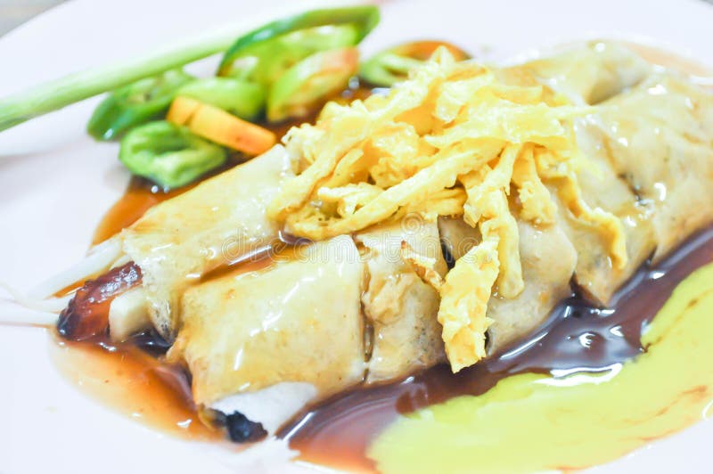 Fresh Spring Rolls with Fried Egg Topping Stock Photo - Image of bean ...