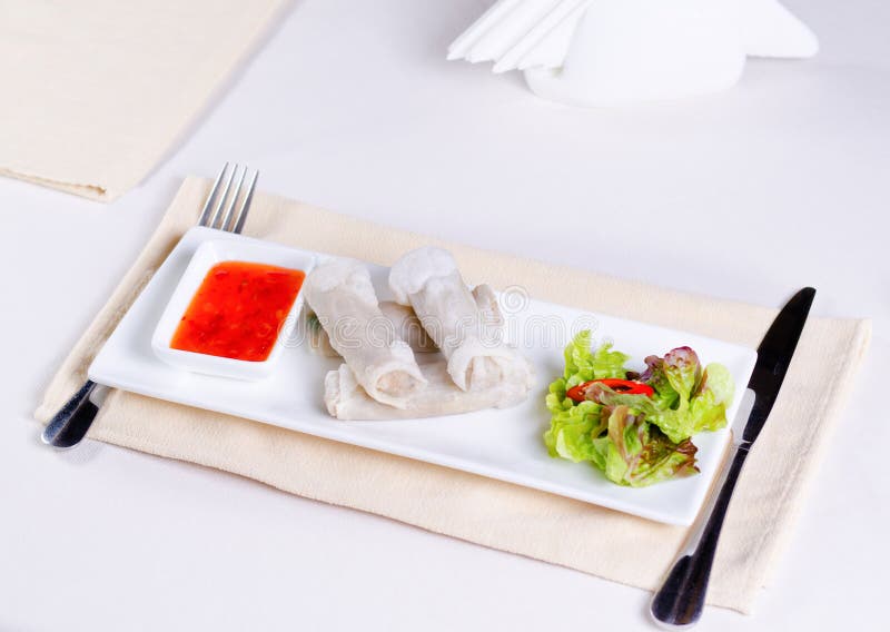 Fresh Spring Rolls Main Dish with Dipping Sauce Stock Photo - Image of ...