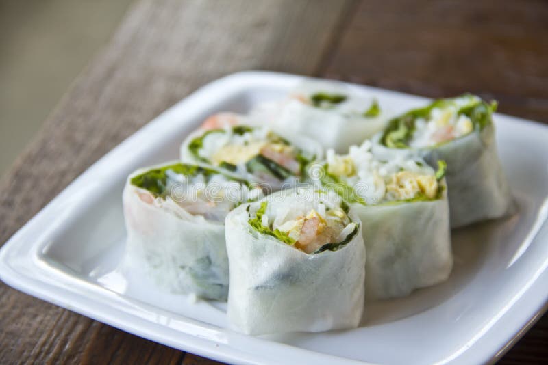 Fresh Spring Rolls with Shrimp Stock Image - Image of shrimp, herb ...