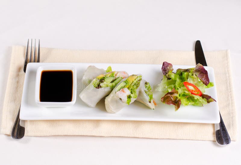 Fresh Spring Rolls Slices with Soy Sauce Stock Photo - Image of cooked ...