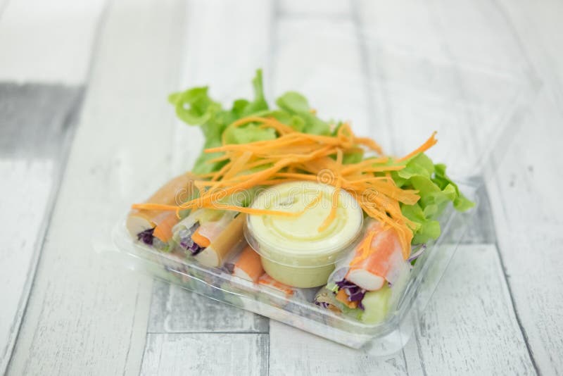 Fresh Spring Rolls with Fresh Vegetable and Crab Stick Stock Photo ...