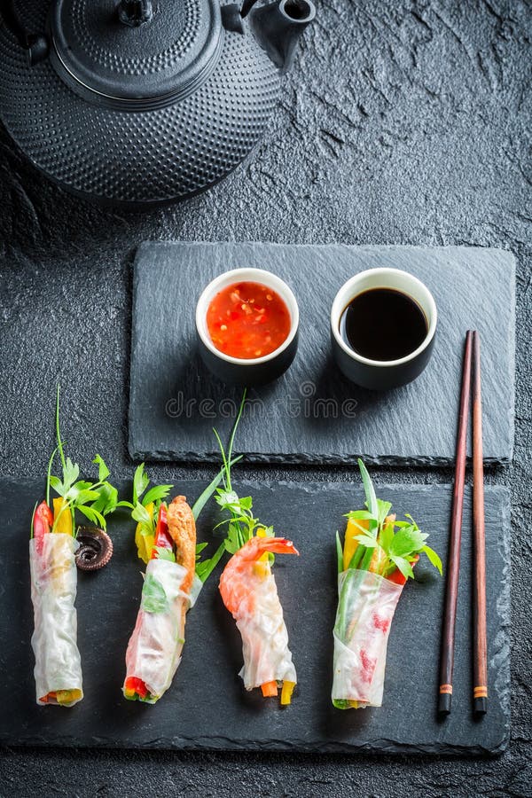 Fresh Spring Rolls with Vegetables and Rice Noodles Stock Photo - Image ...