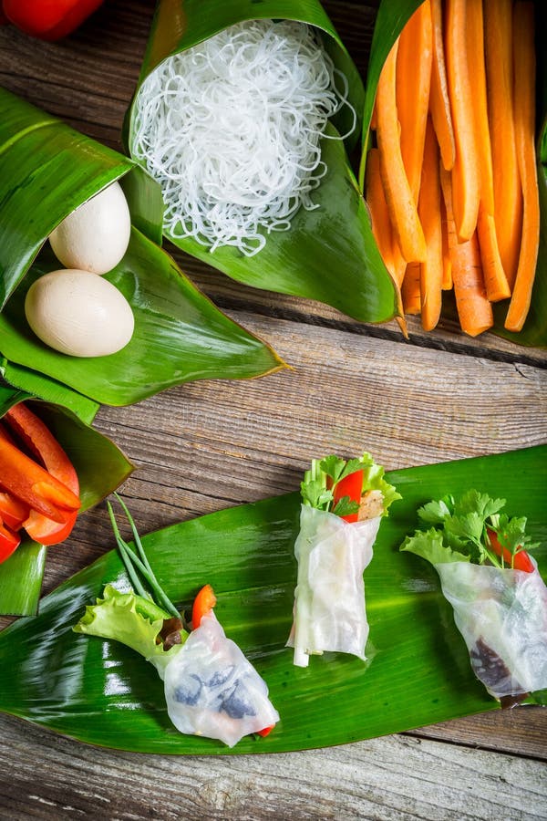 Fresh Spring Rolls with Vegetables and Rice Noodles Stock Image - Image ...