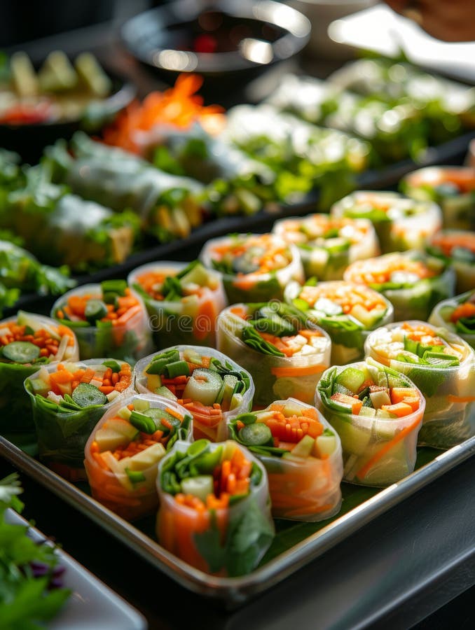 Fresh Spring Rolls with Vegetables on a Tray. Stock Photo - Image of ...
