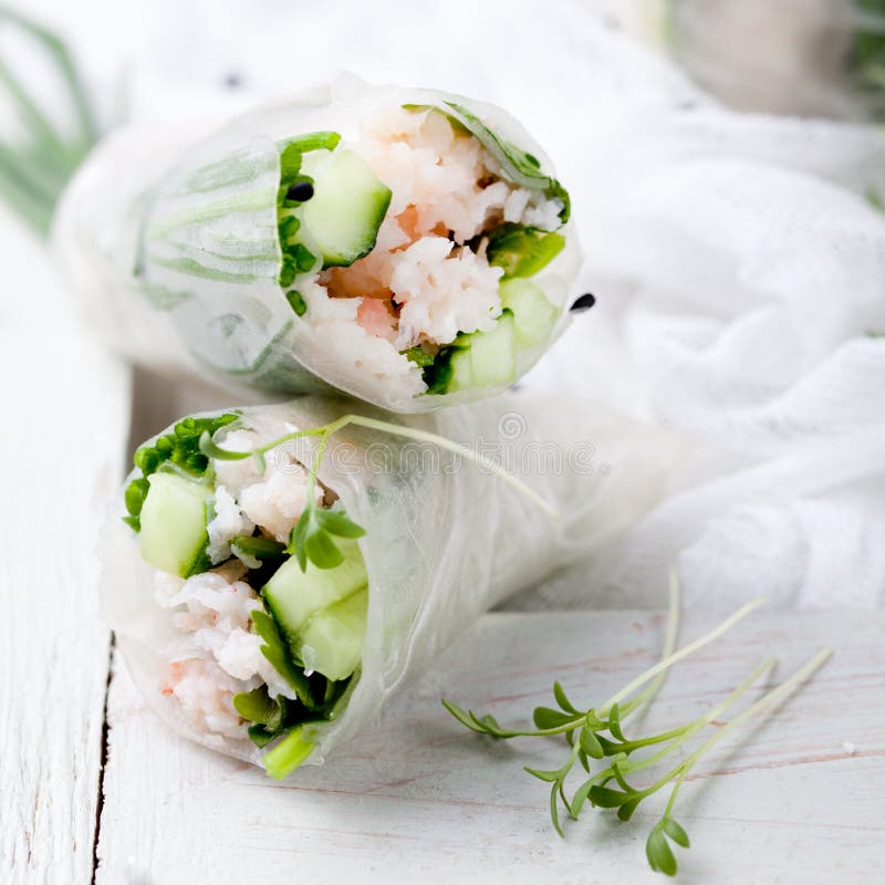 Fresh Spring Rolls On A White Background Stock Photo - Image of food ...