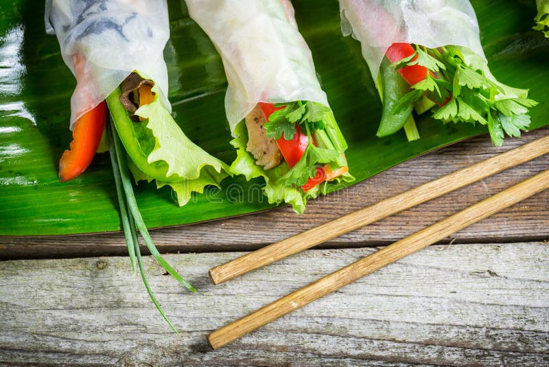 Fresh Spring Rolls Wrapped in Rice Paper Stock Photo - Image of healthy ...