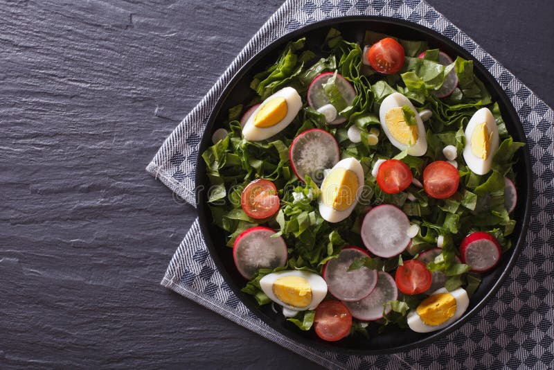 Fresh Spring Salad Horizontal Top View Stock Photo - Image of napkin ...