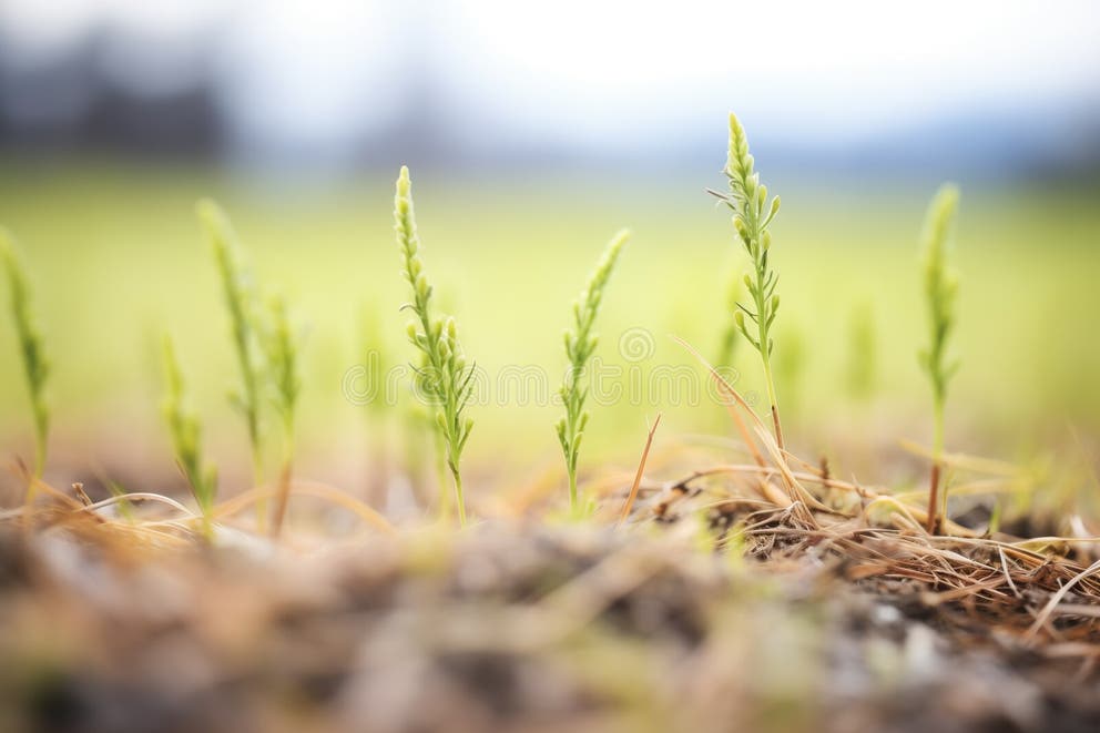Fresh Spring Shoots Emerging from Grassland Soil Stock Illustration ...