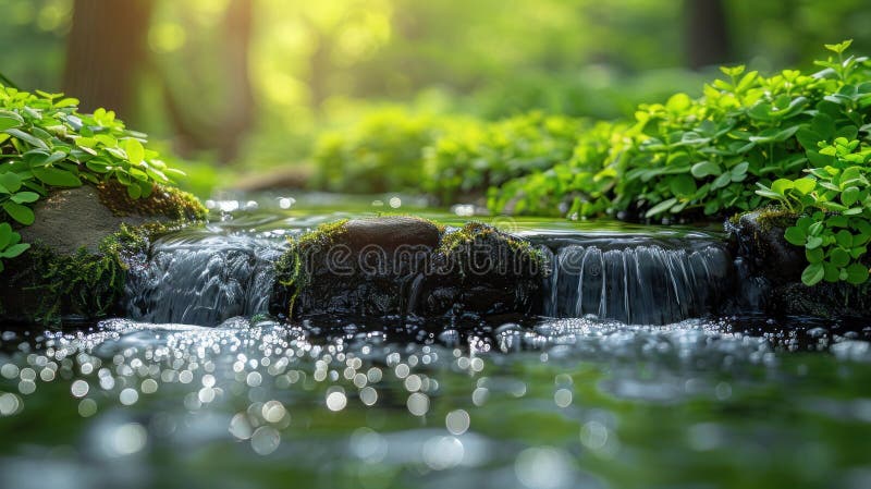 Fresh Spring Stream with Lush Greenery - Horizontal Banner for Nature ...