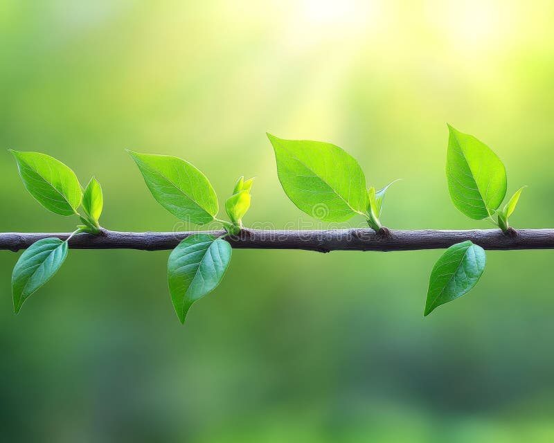 Fresh Sprout Branch with Leaves in Spring Sunlight, Hyperrealistic ...