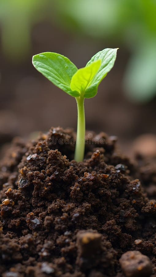 Fresh Sprout Emerging from Dark Compost Surrounded by Decaying Organic ...