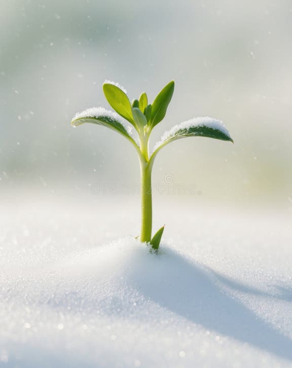 Fresh Sprout Emerging from Winter Snow Layer. Stock Photo - Image of ...