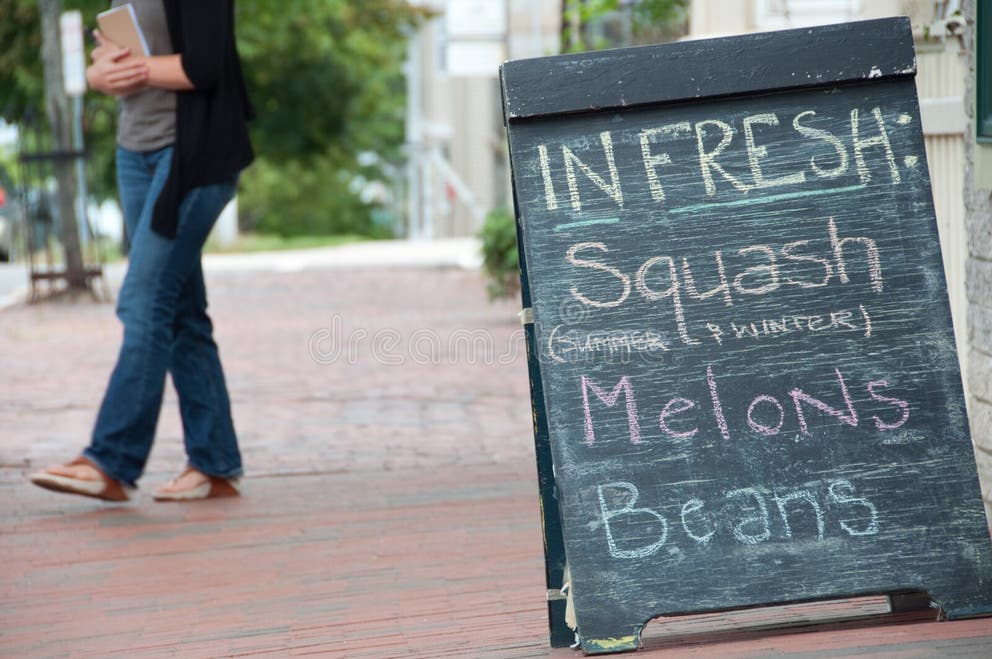 Fresh Squash, Melons & Beans Sidewalk Sign Stock Image - Image of ...