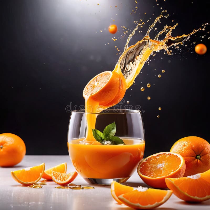 Fresh Squeezed Orange Juice, with Dynamic Splash Effect Stock ...