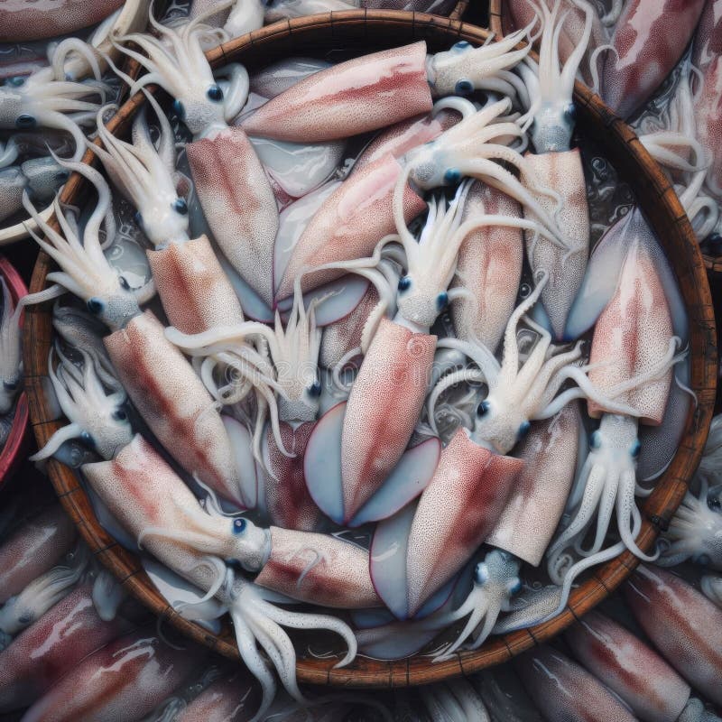 Fresh Squid from Wet Market Stock Illustration - Illustration of blue ...