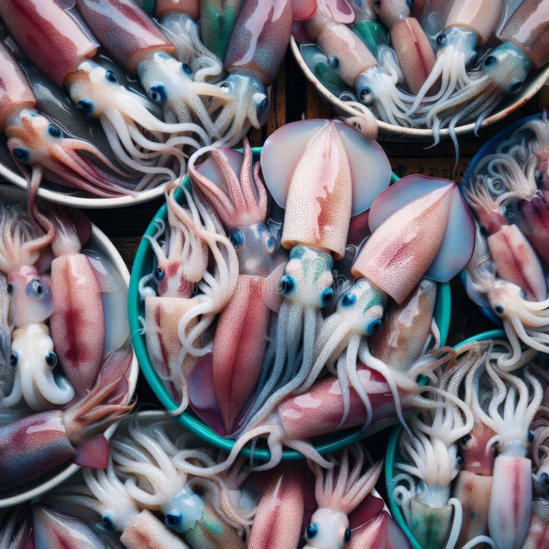 Fresh Squid from Wet Market Stock Illustration - Illustration of blue ...