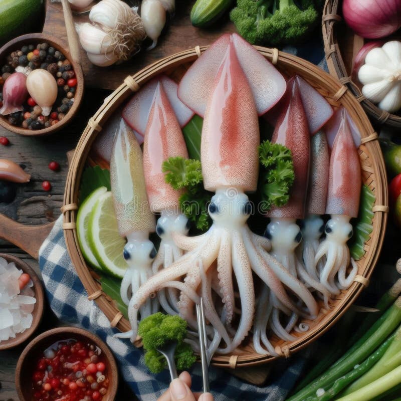 Fresh Squid from Wet Market Stock Illustration - Illustration of color ...