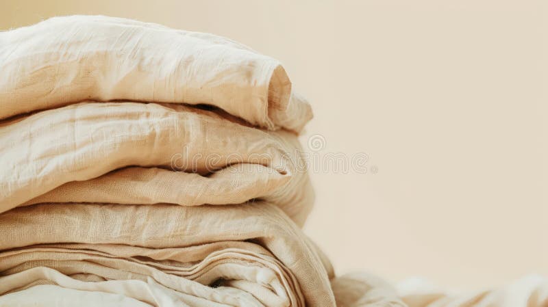 Fresh Stack of Light Pastel Beige Cotton and Linen Fabrics, Airy ...