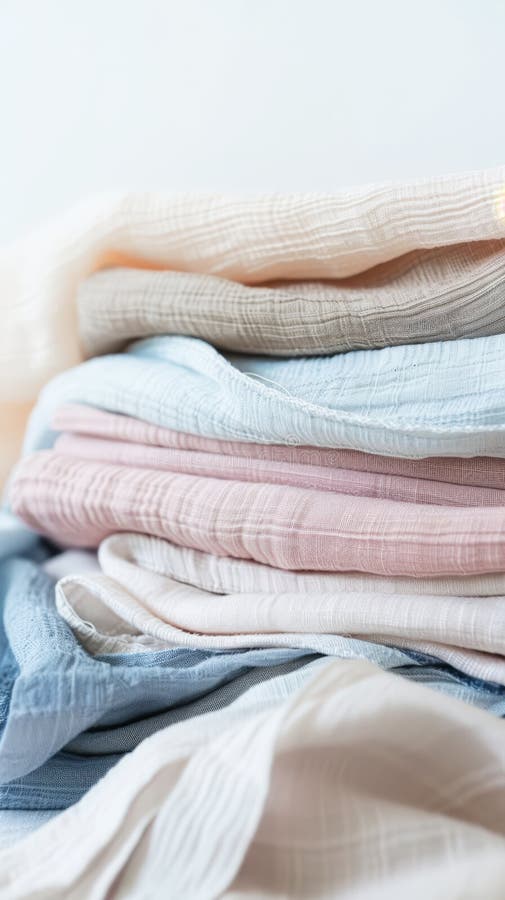 Fresh Stack of Light Pastel Colorful Cotton and Linen Fabrics ...