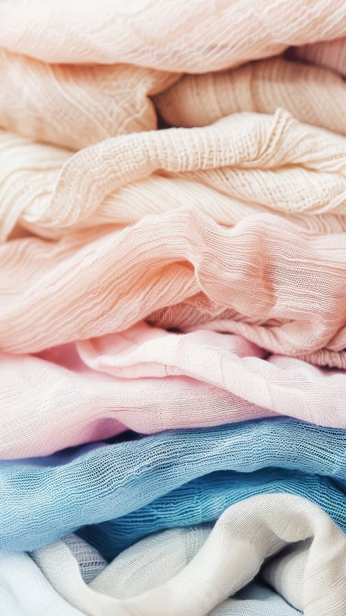 Fresh Stack of Light Pastel Colorful Cotton and Linen Fabrics ...