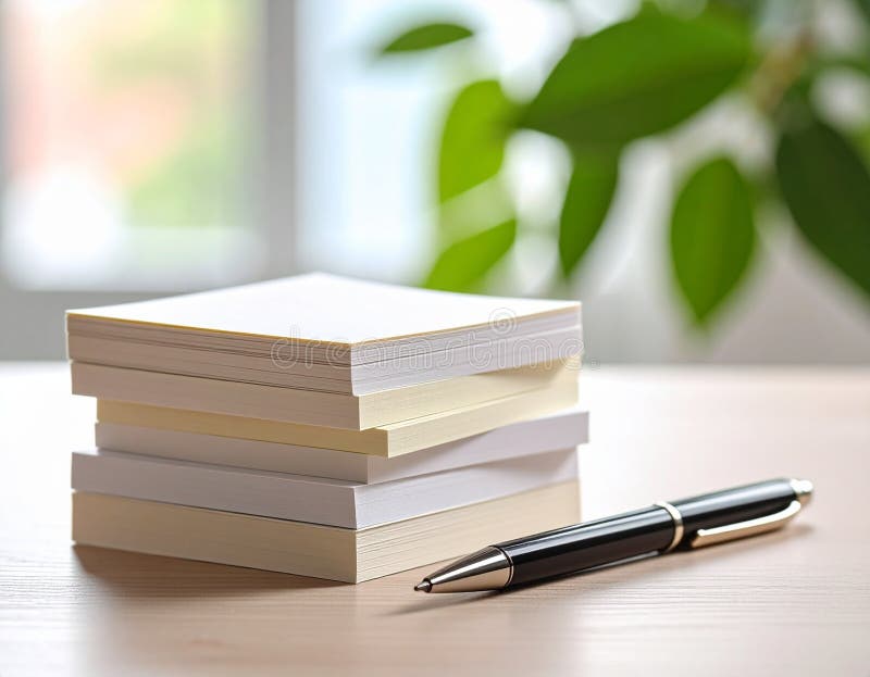 Fresh Stack of Sticky Notes with Pen on Minimal Desk Stock Illustration ...