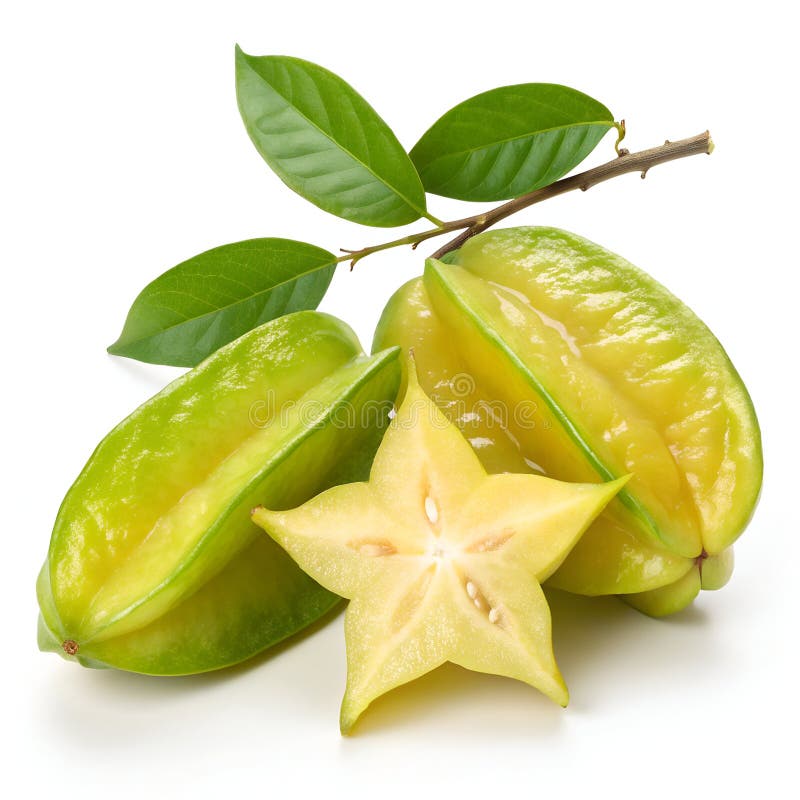 Fresh Star Fruit with Slice and Leaf Stock Illustration - Illustration ...