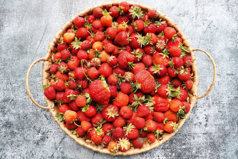 Fresh Strawberries in Basket , Top View with Copy Space. Organic ...