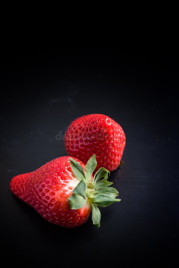 Fresh Strawberries on Black Background Stock Image - Image of ...