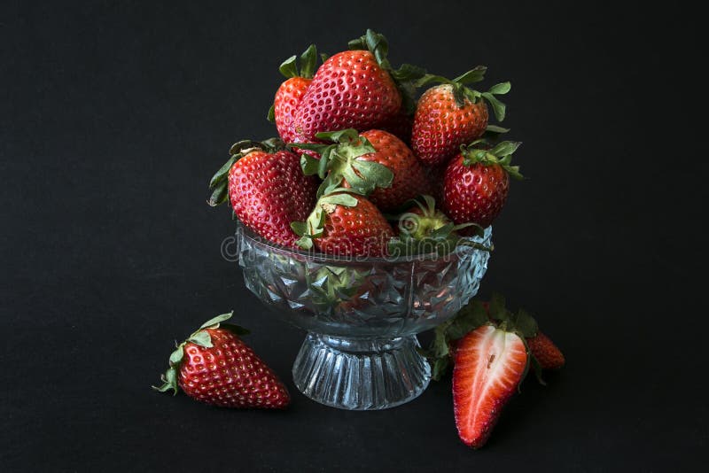 Fresh Strawberries on a Black Background Stock Image - Image of fresh ...