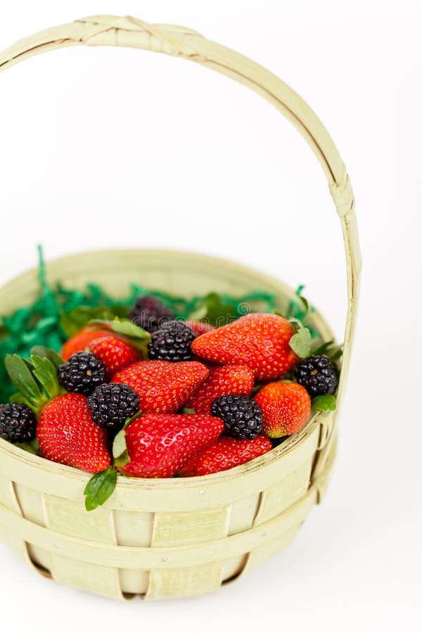 Fresh Strawberries and Blackberry in Basket Stock Photo - Image of ...