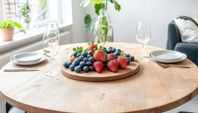 Fresh Strawberries and Blueberries on Wooden Table High Quality Image ...