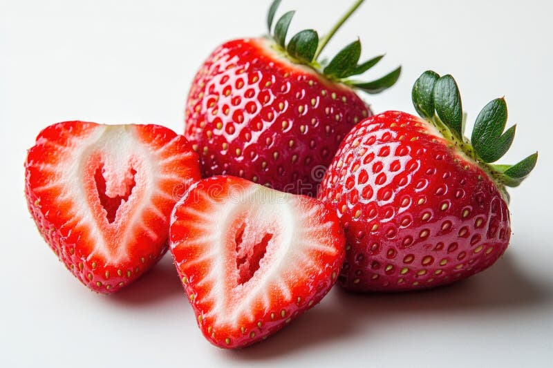 Fresh Strawberries Cut in Half on a Clean White Surface Stock Photo ...