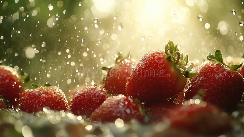 Fresh Strawberries Under the Rain Stock Illustration - Illustration of ...