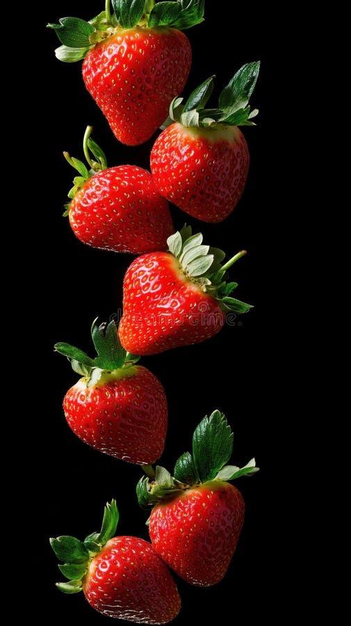 Fresh Strawberries Falling in Dark Void Background Stock Image - Image ...