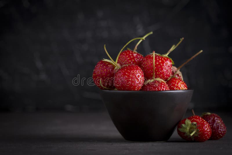 Fresh Strawberries in a Low Key Stock Photo - Image of object, grey ...