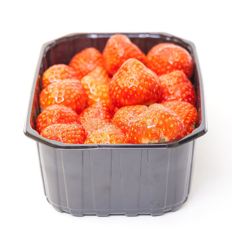 Fresh Strawberries in a Plastic Container Stock Photo - Image of juicy ...
