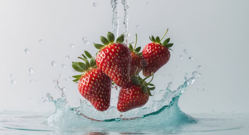 Fresh Strawberries Plunging into Crystal Clear Water Splash Stock Image ...