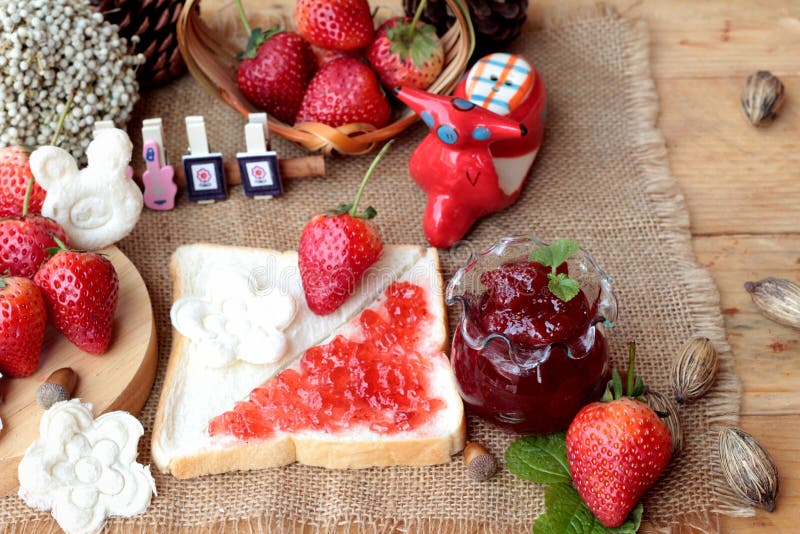 Fresh Strawberries Red and Jam with Bread. Stock Image - Image of sweet ...