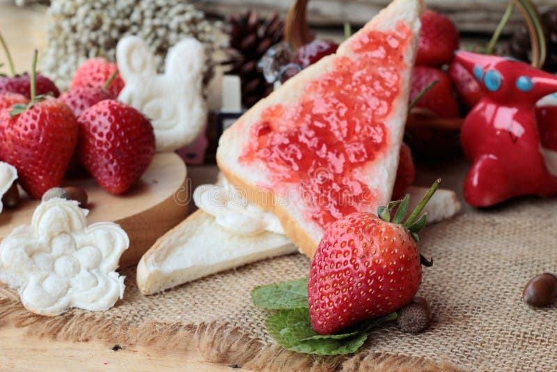 Fresh Strawberries Red and Jam with Bread. Stock Photo - Image of ...
