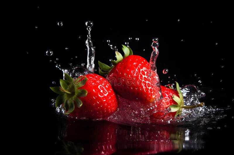 Fresh Strawberries Splashed in Water, Generative AI Stock Illustration ...