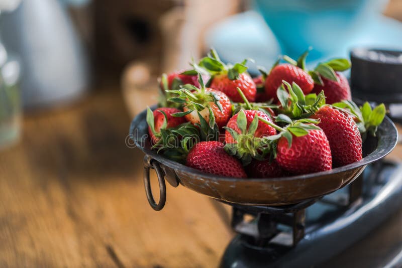 Fresh Strawberries on Vintage Scale Stock Photo - Image of berry ...